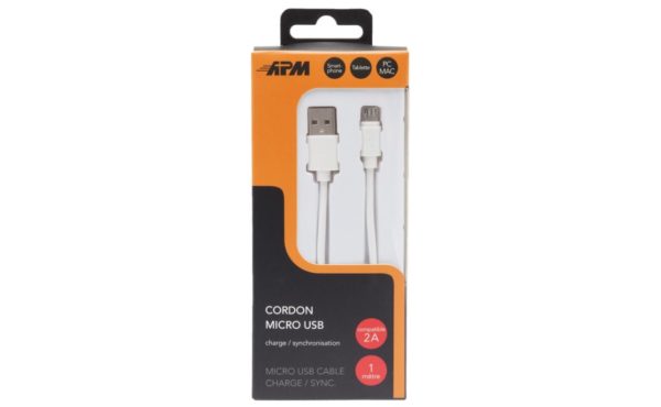 Câble APM 570342 USB Mâle vers Micro USB Mâle 1m Blanc - infinytech-reunion